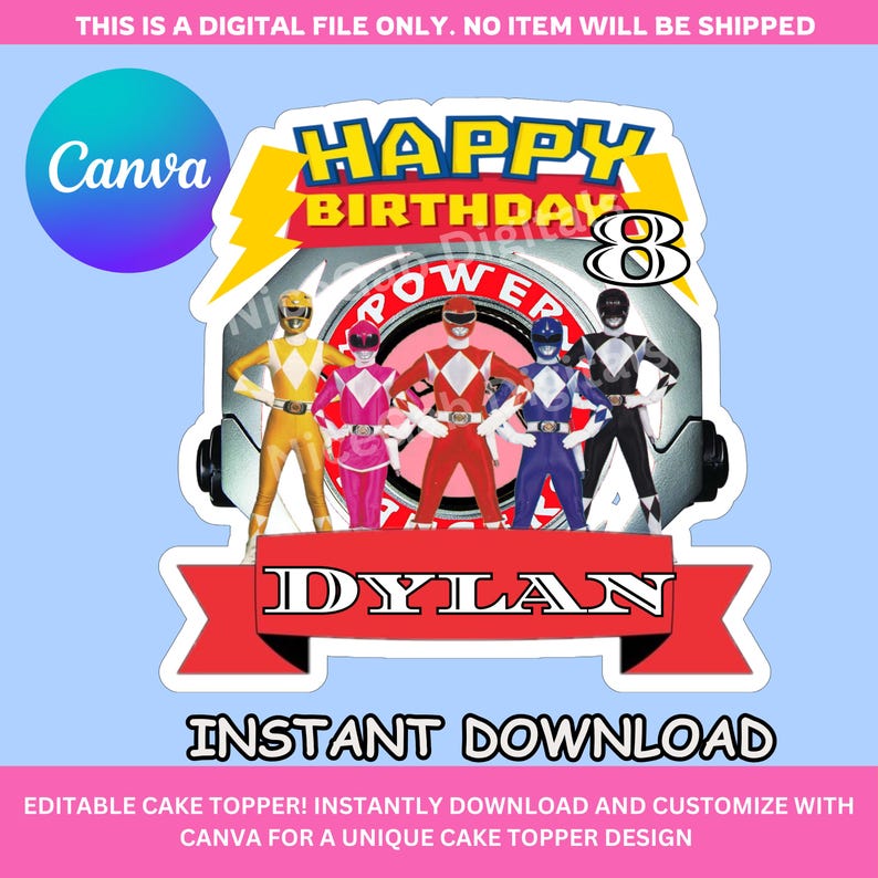 Editable Power Ranger Cake Topper, Rangers Cake Topper, Digital ...