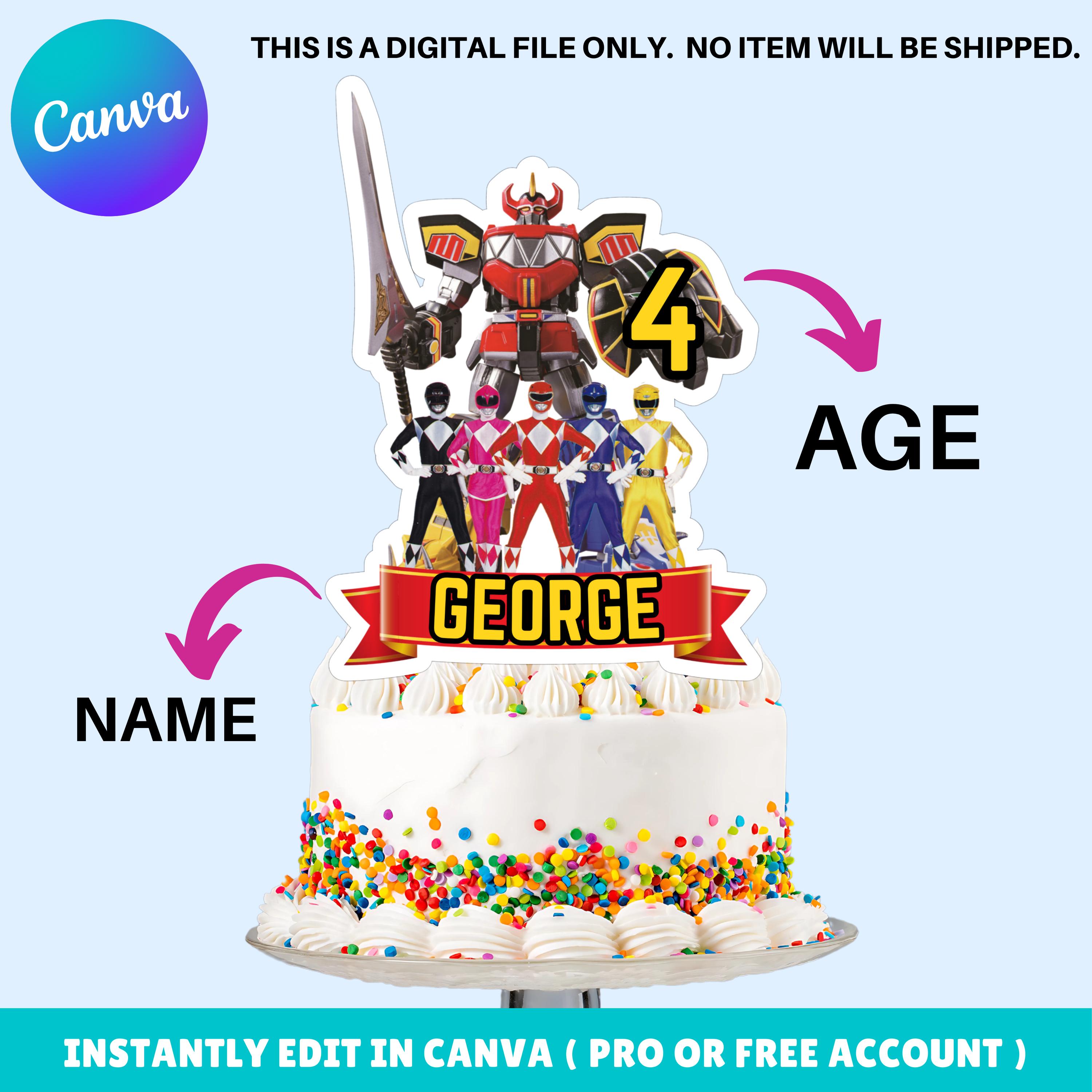 Editable Power Rangers Cake Topper: Birthday Party Decor (digital ...