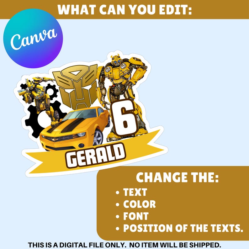Transformer Robot Hero Cake Topper | Canva Editable Digital File ...