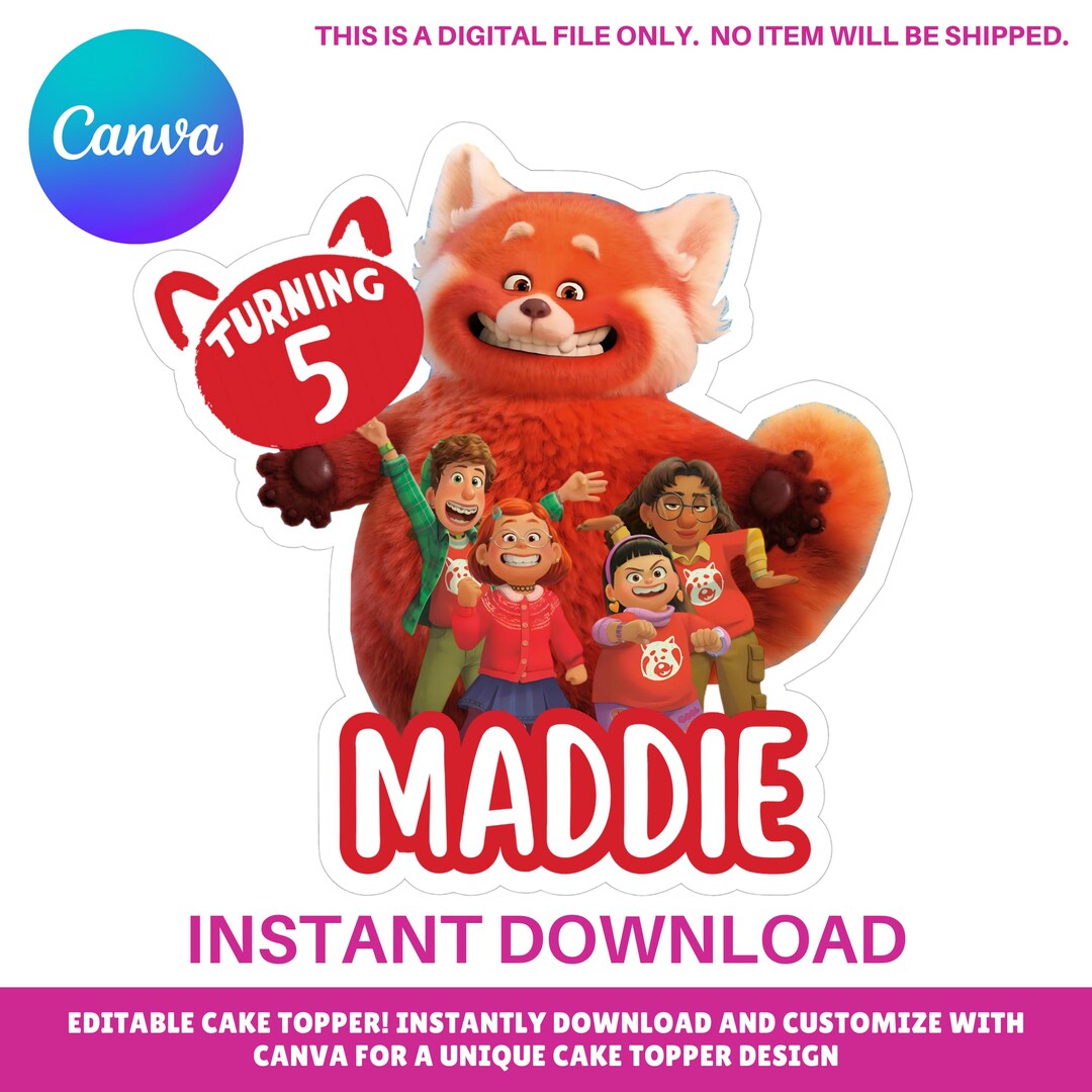 Turn Red Panda Cake Topper: Editable Birthday Party Decor (digital ...