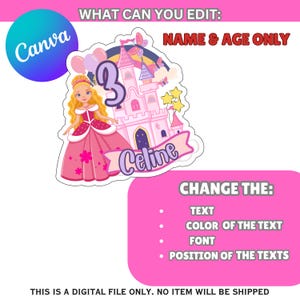 Princess Birthday Cake Topper: Editable Pink Party Decor (digital ...