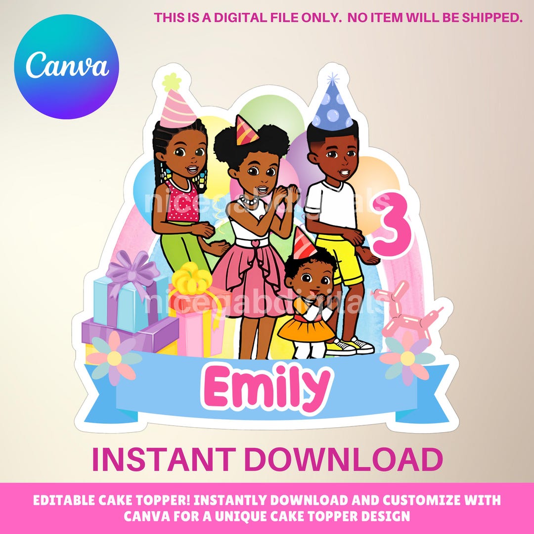 Gracie's Corner Cake Topper: Editable Birthday Template (canva Digital ...
