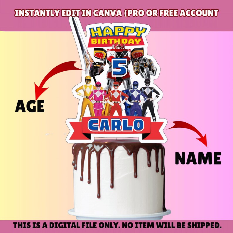 Editable Power Ranger Cake Topper, Rangers Cake Topper, Digital ...