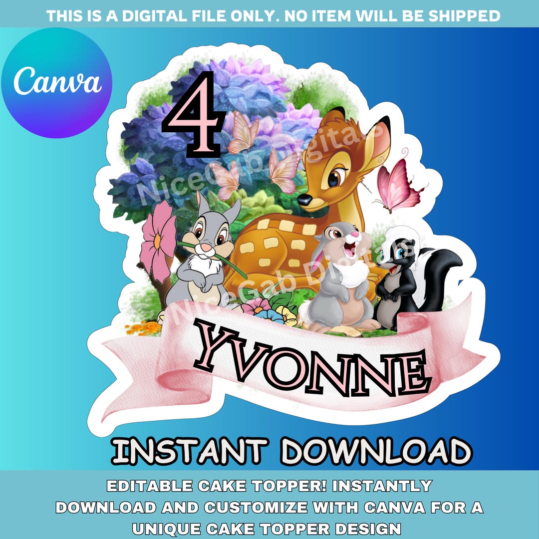 Bambi Birthday Cake Topper: Nature Animals Party Decor (10x10 PNG ...
