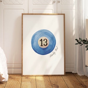 13 Blue Lucky Pool Ball Retro Print Retro Hand-painted Wall Art ...
