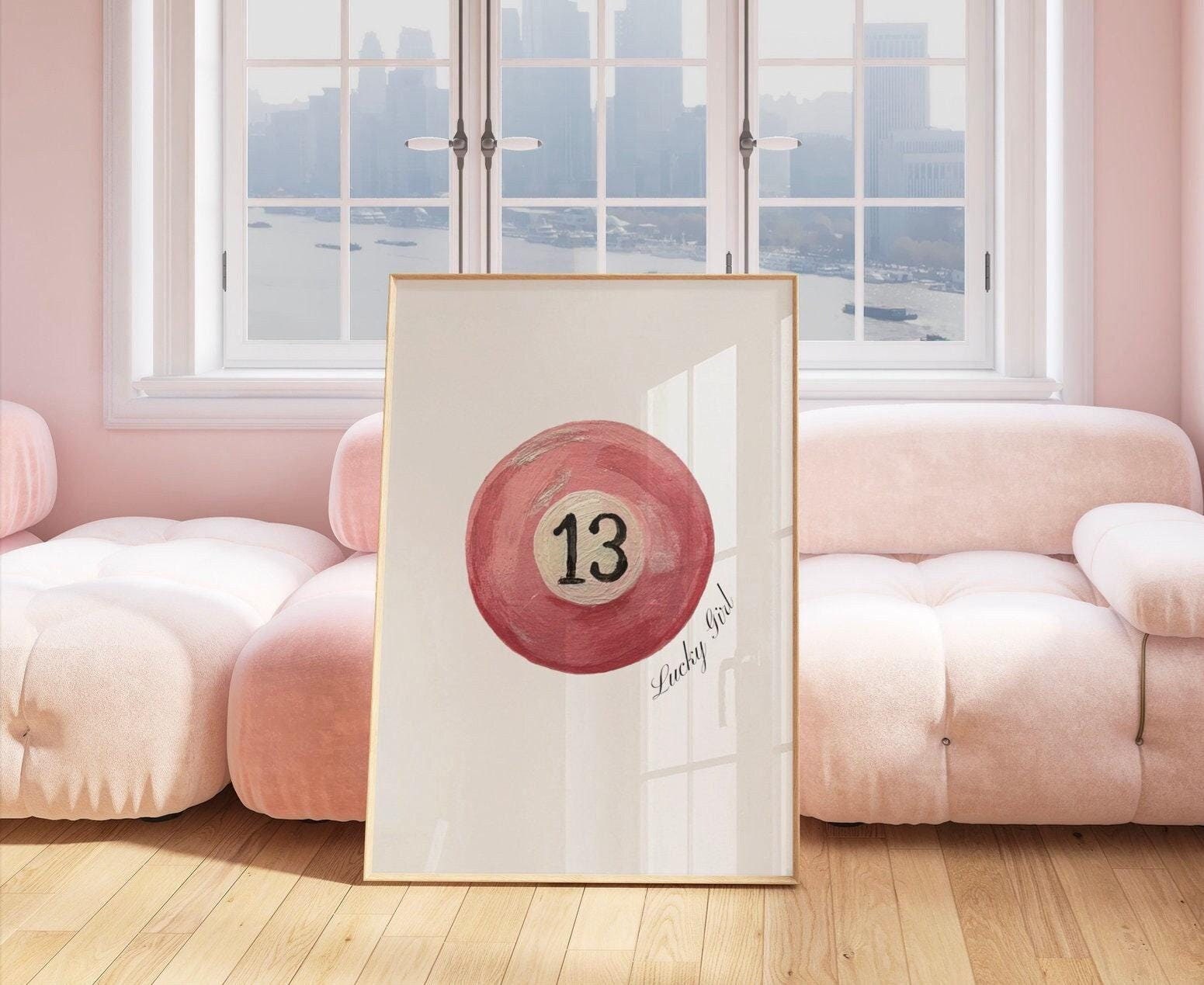 13 Pink Pool Ball Retro Print Retro Hand-painted Wall Art, Lucky Girl ...
