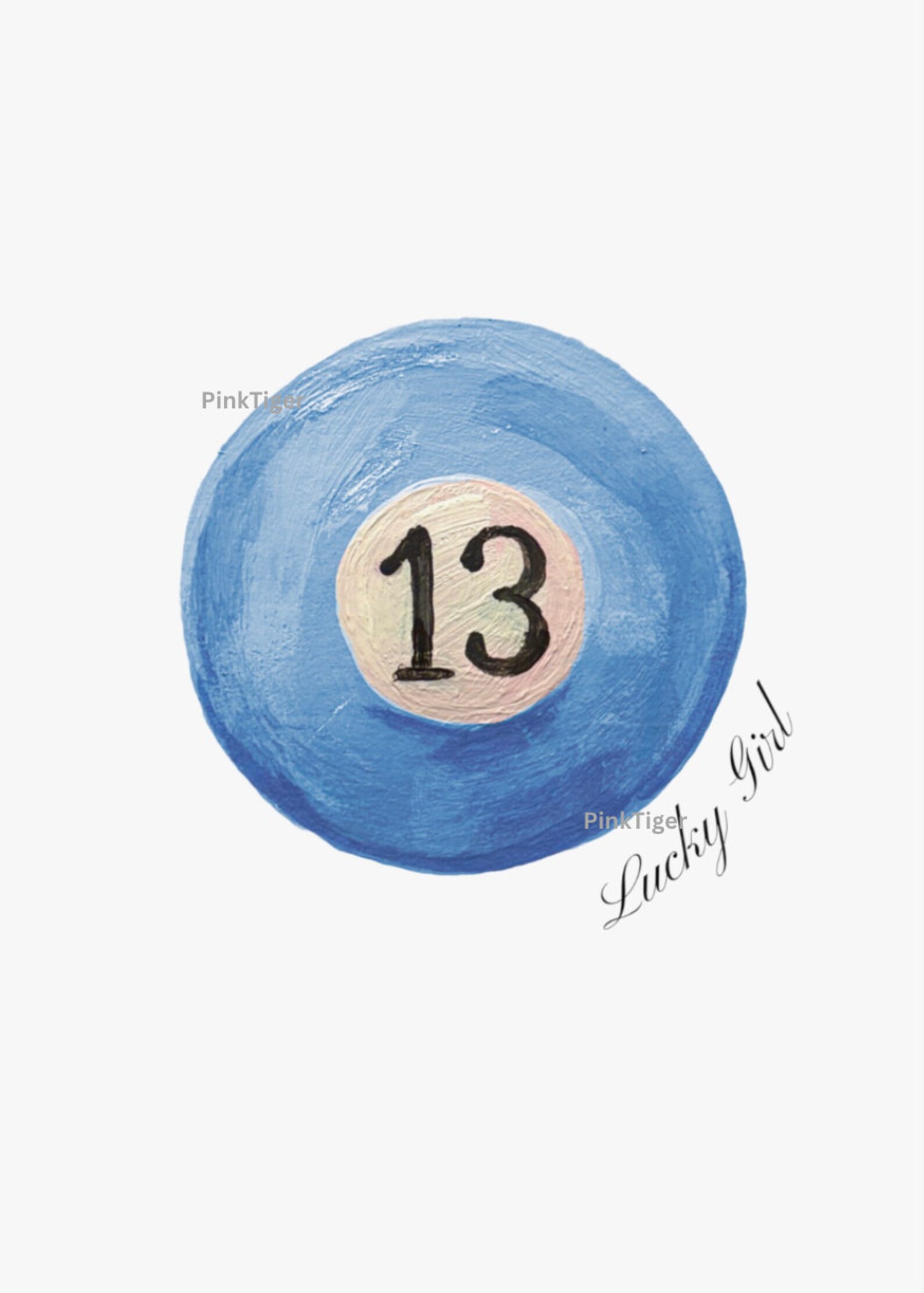 13 Blue Lucky Pool Ball Retro Print Retro Hand-painted Wall Art ...
