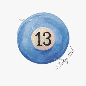 13 Blue Lucky Pool Ball Retro Print Retro Hand-painted Wall Art ...