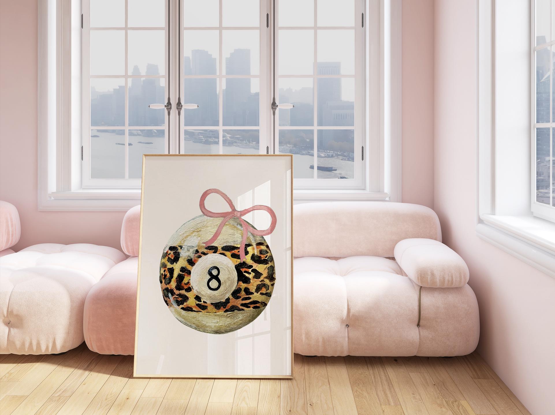 Hand Painted Leopard Print Coquette 8 Ball Wall Art, Y2K Bow Cheetah ...