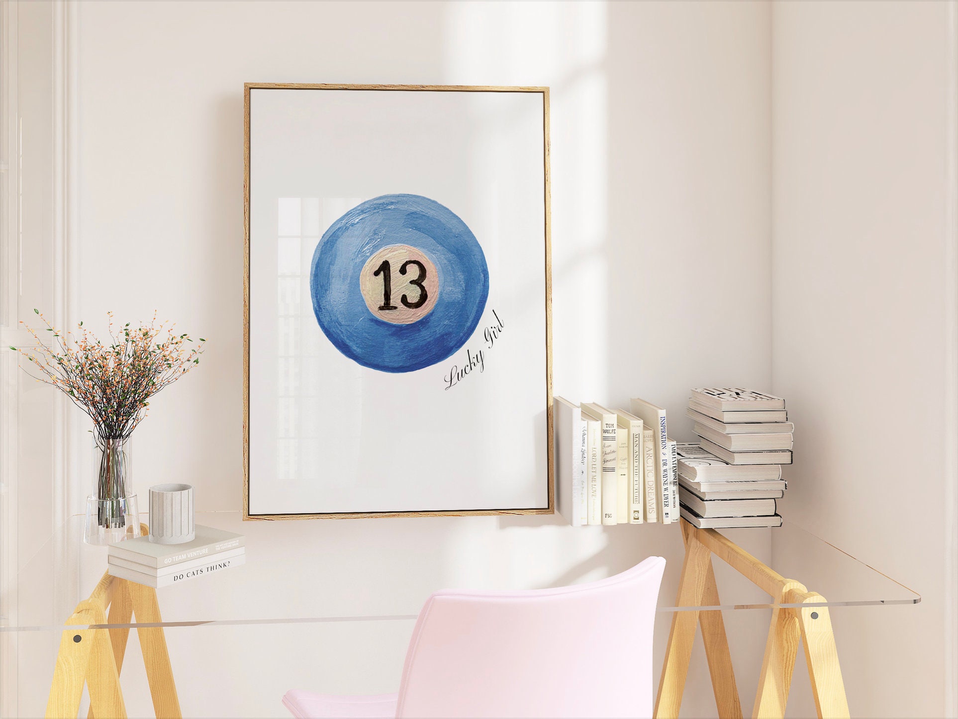 13 Blue Lucky Pool Ball Retro Print Retro Hand-painted Wall Art ...