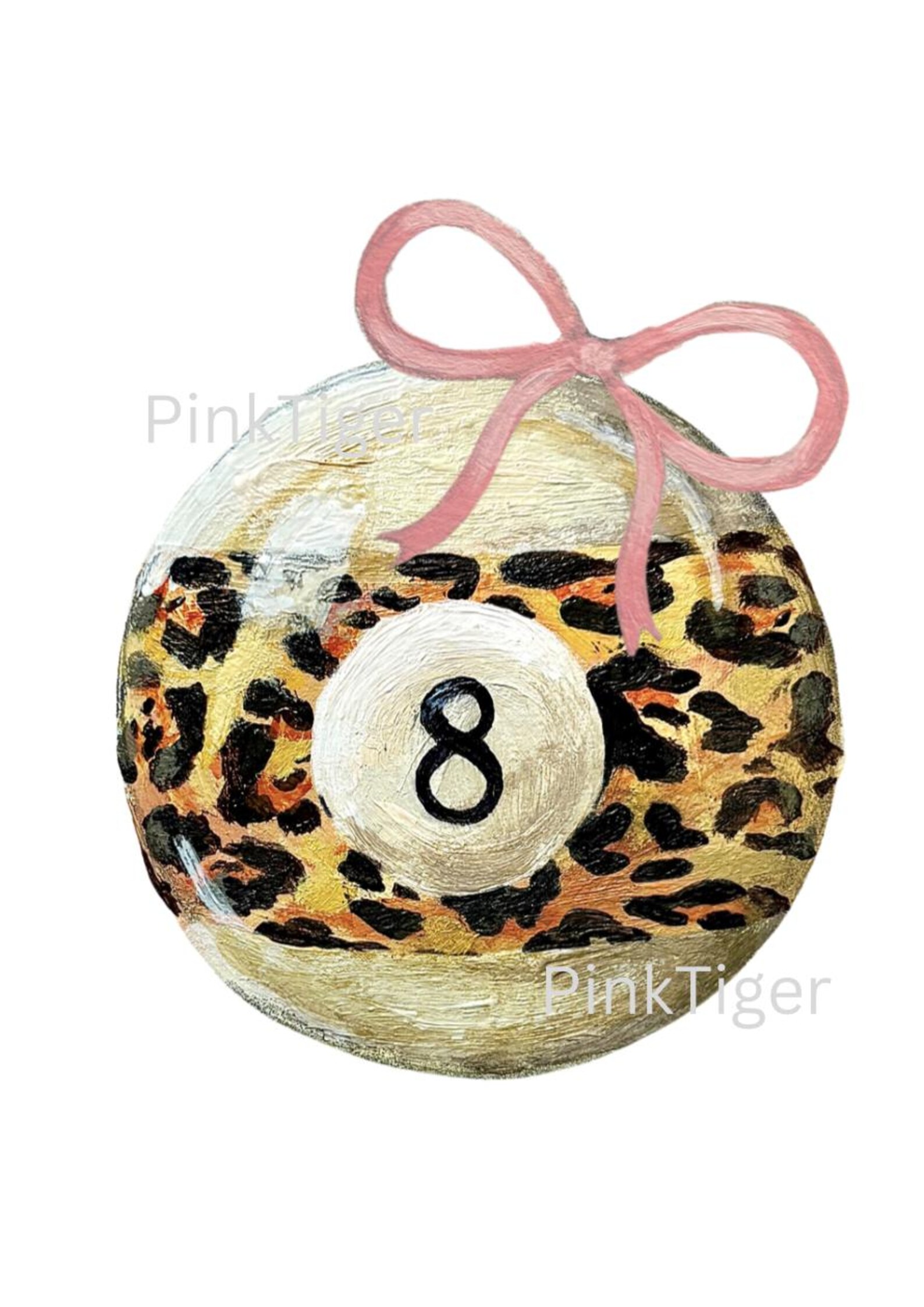 Hand Painted Leopard Print Coquette 8 Ball Wall Art, Y2K Bow Cheetah ...