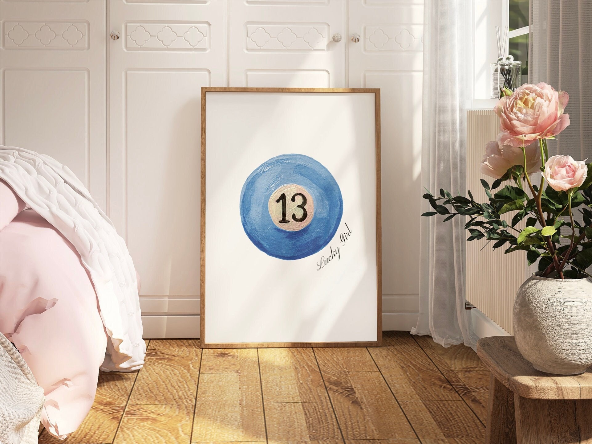 13 Blue Lucky Pool Ball Retro Print Retro Hand-painted Wall Art ...