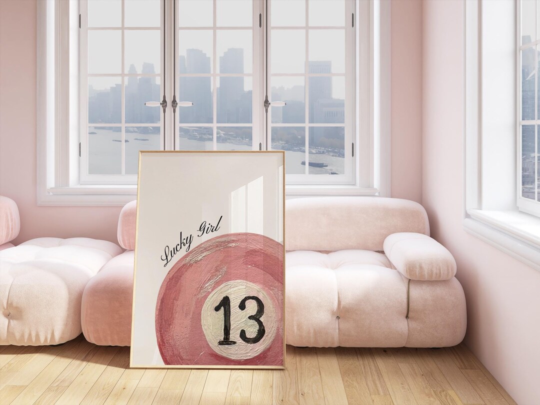 Lucky Girl Pink 8 Ball Wall Art, Trendy Dorm Print, Aesthetic Apartment ...