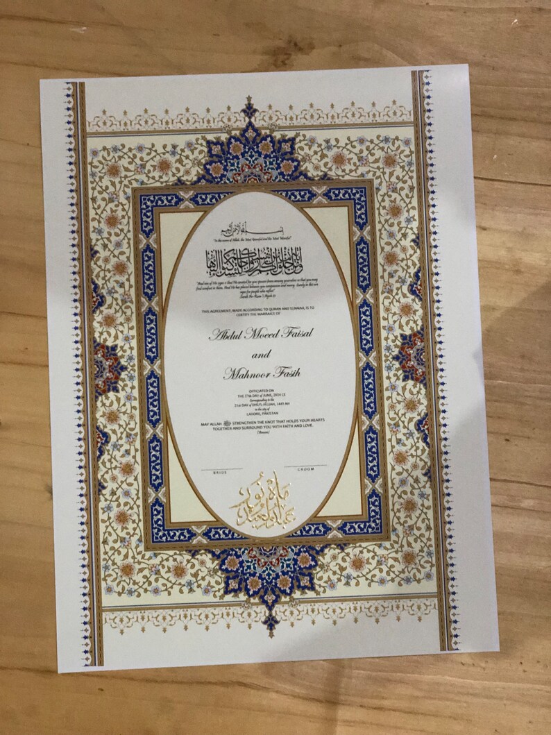 Gold Nikkah Contract Gold Islamic Marriage Contract Nikkah Certificate ...