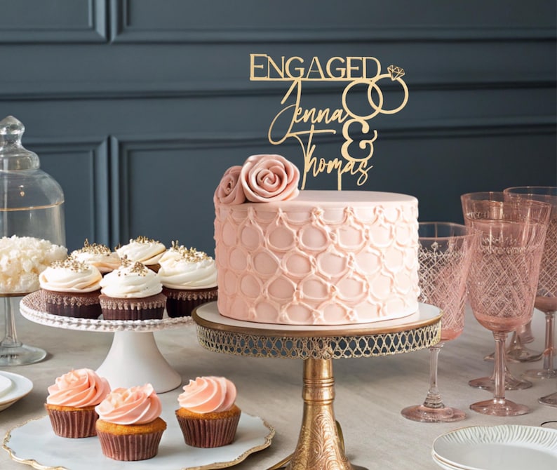 Cake Topper Engaged, Custom Engagement Party Decoration, Name Cake ...