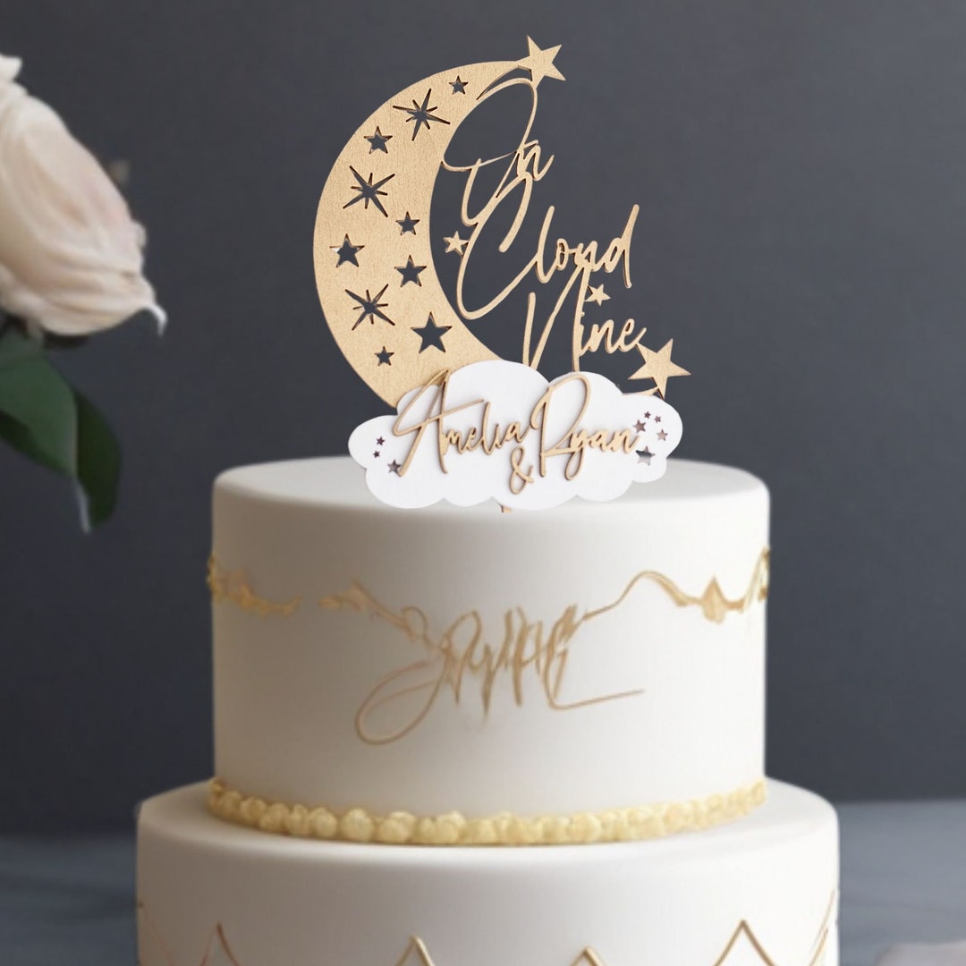 Bridal Shower Cake Topper, on Cloud Nine, Celestial Wedding, Name Cake ...