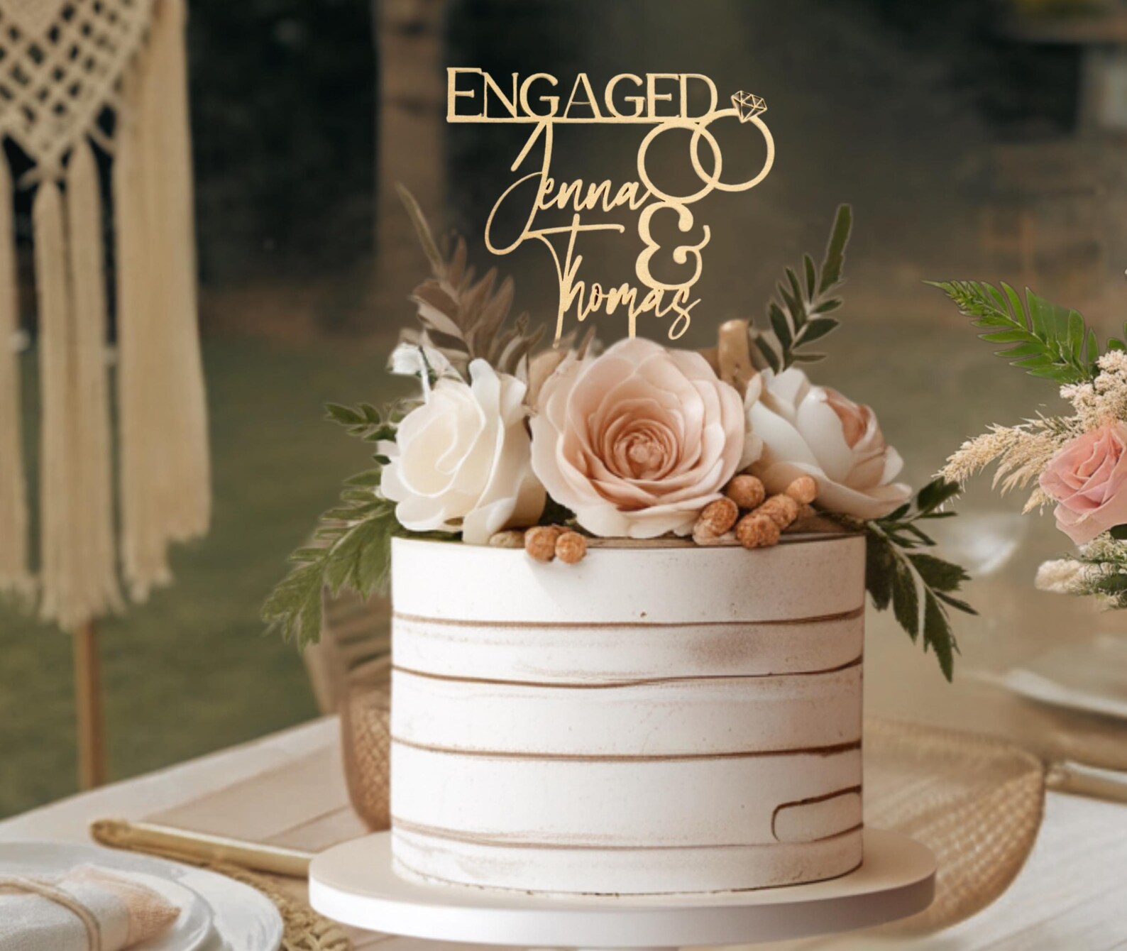 Cake Topper Engaged, Custom Engagement Party Decoration, Name Cake ...