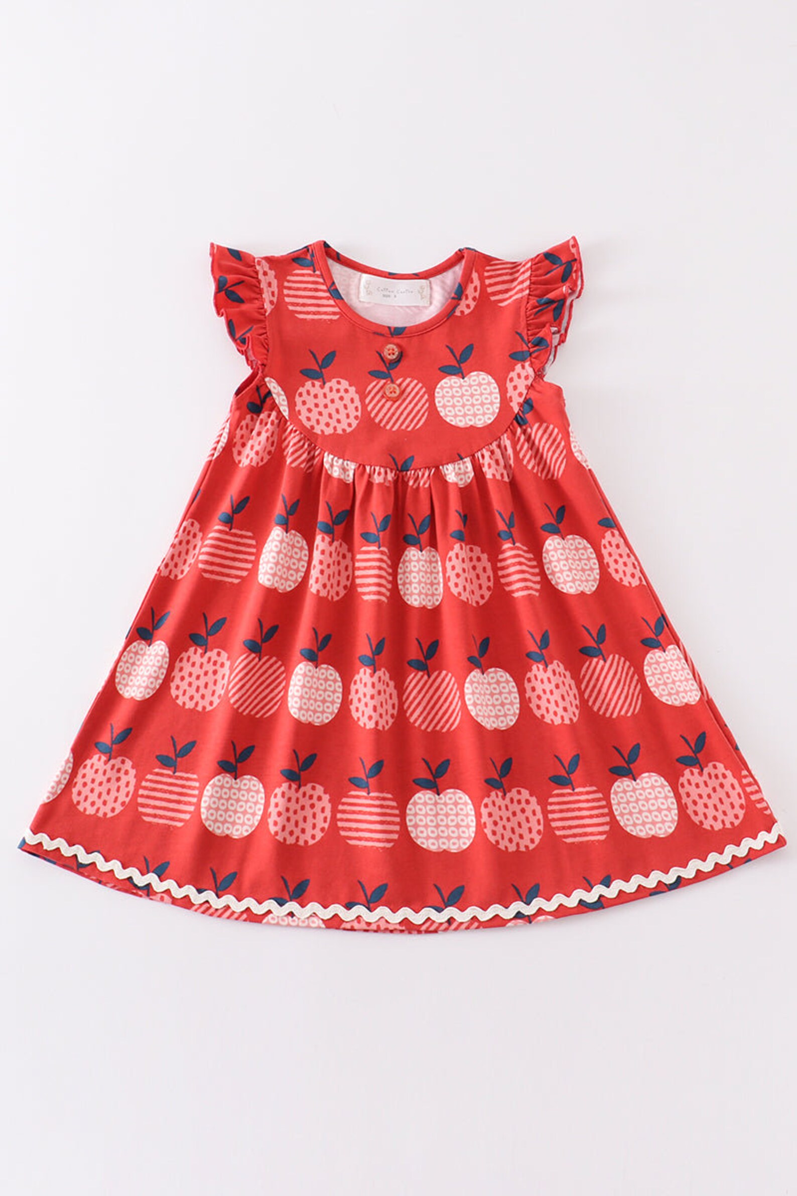 Apple Print Ruffle Dress, Girl Dress, Back to School Dress, Ruffle ...