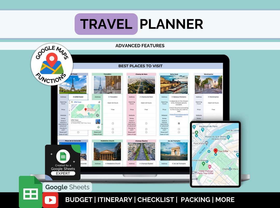 Travel Planner Google Sheets Template, Planner for Travelling Itinerary ...
