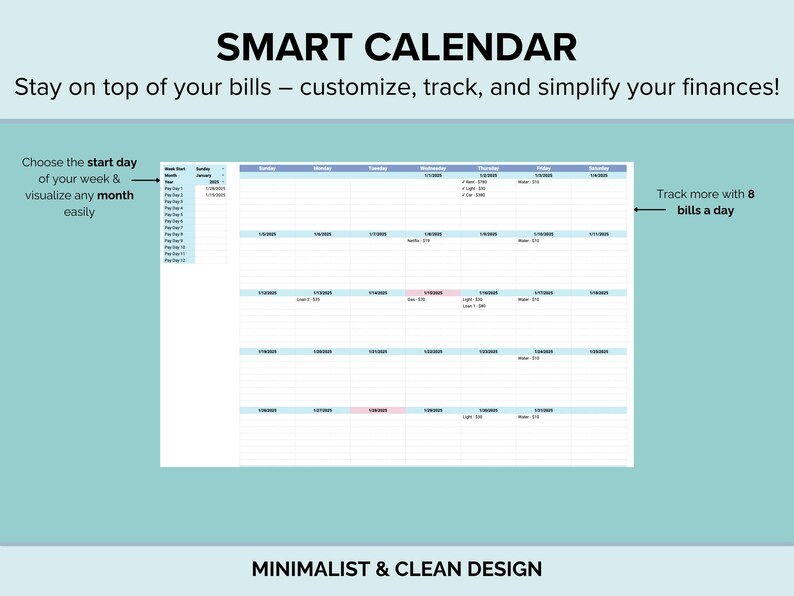 Bill Calendar Template, Google Sheets, Track Payments, Budget, Loans ...