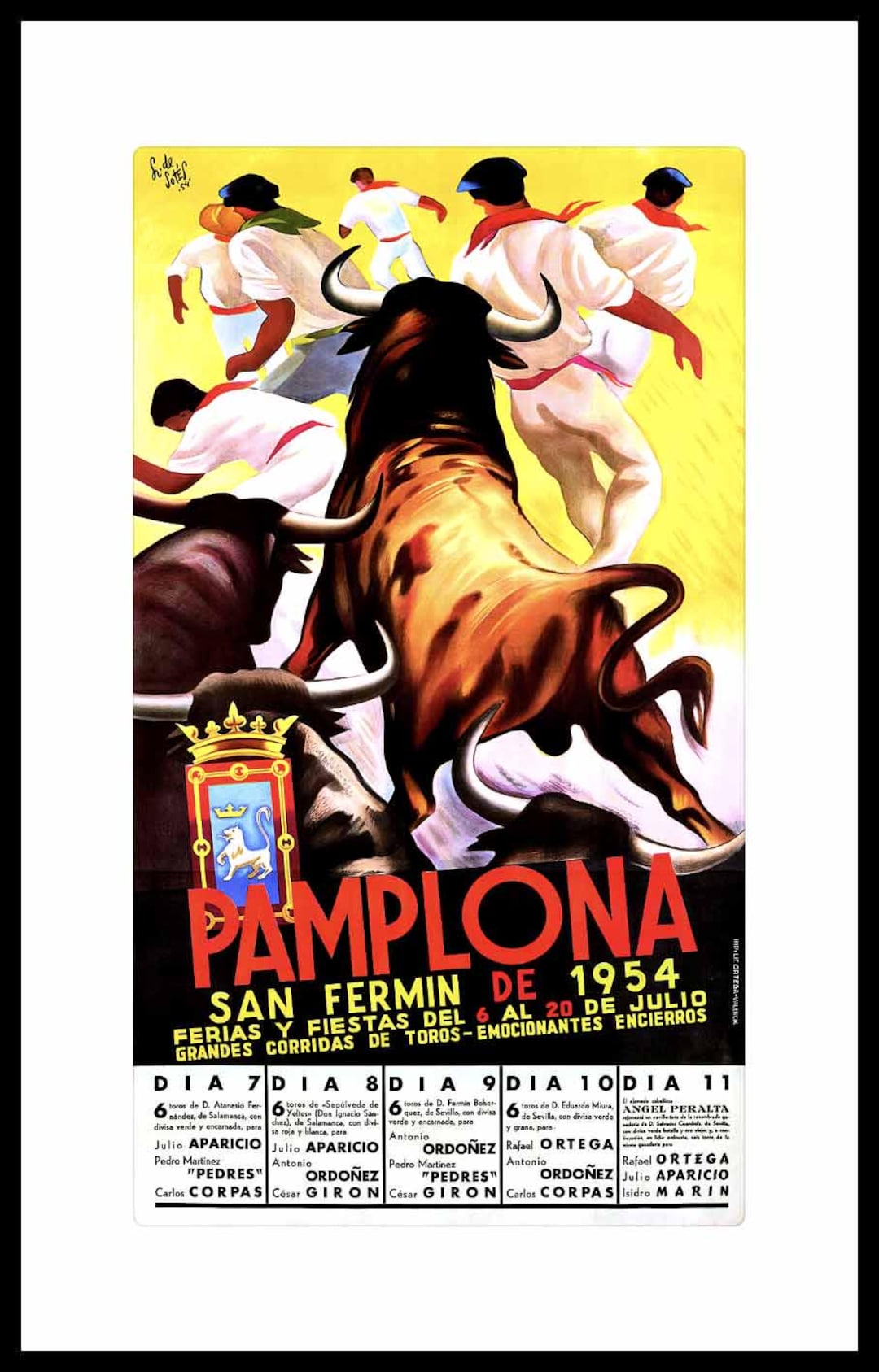 Poster Corrida Toros Bullfight San Fermin Pamplona 1954 - Etsy