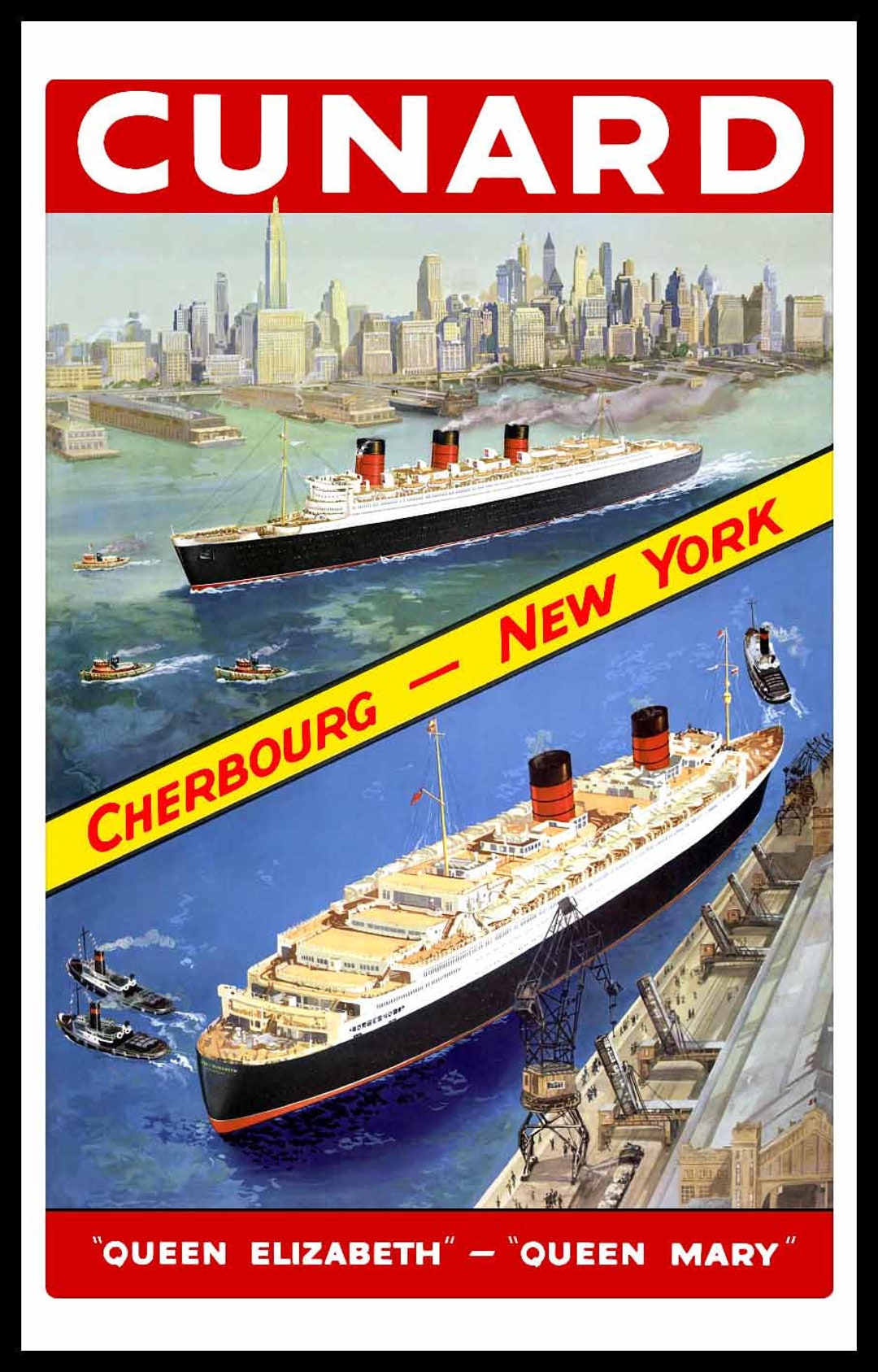 Poster Poster Cunard Cherbourg New York - Etsy