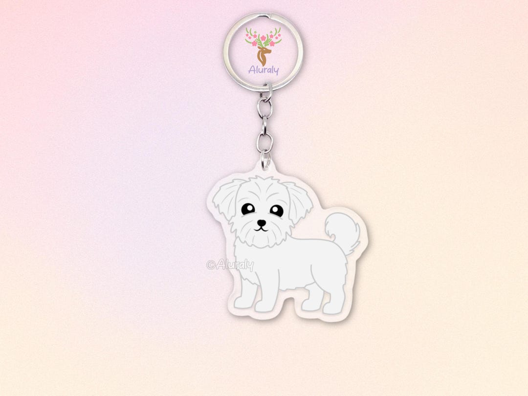 Maltese Dog Acrylic Keychain, Cute Cartoon Dog Charm, Pet Lover Gift ...