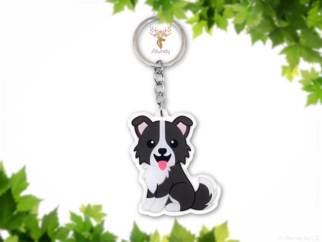 Black Border Collie Acrylic Keychain, Cute Cartoon Dog Charm, Pet Lover ...
