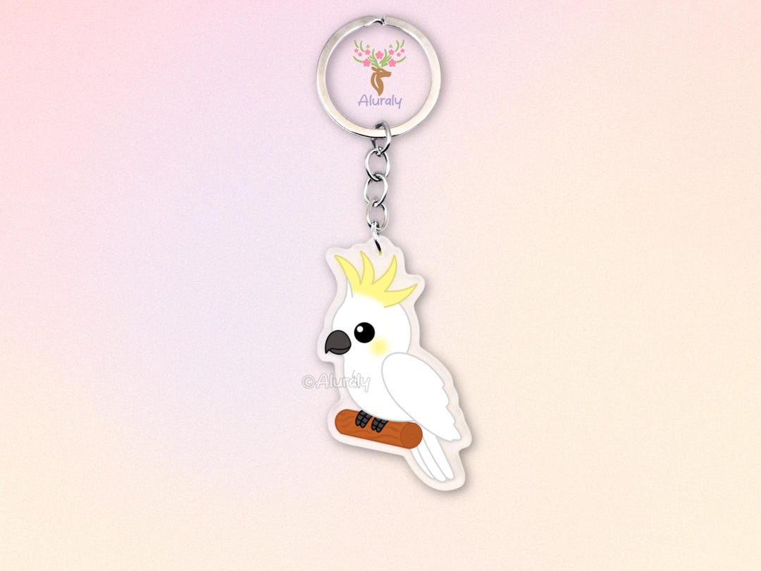 White Cockatoo Bird Acrylic Keychain, Cute Cartoon Bird Charm, Pet ...