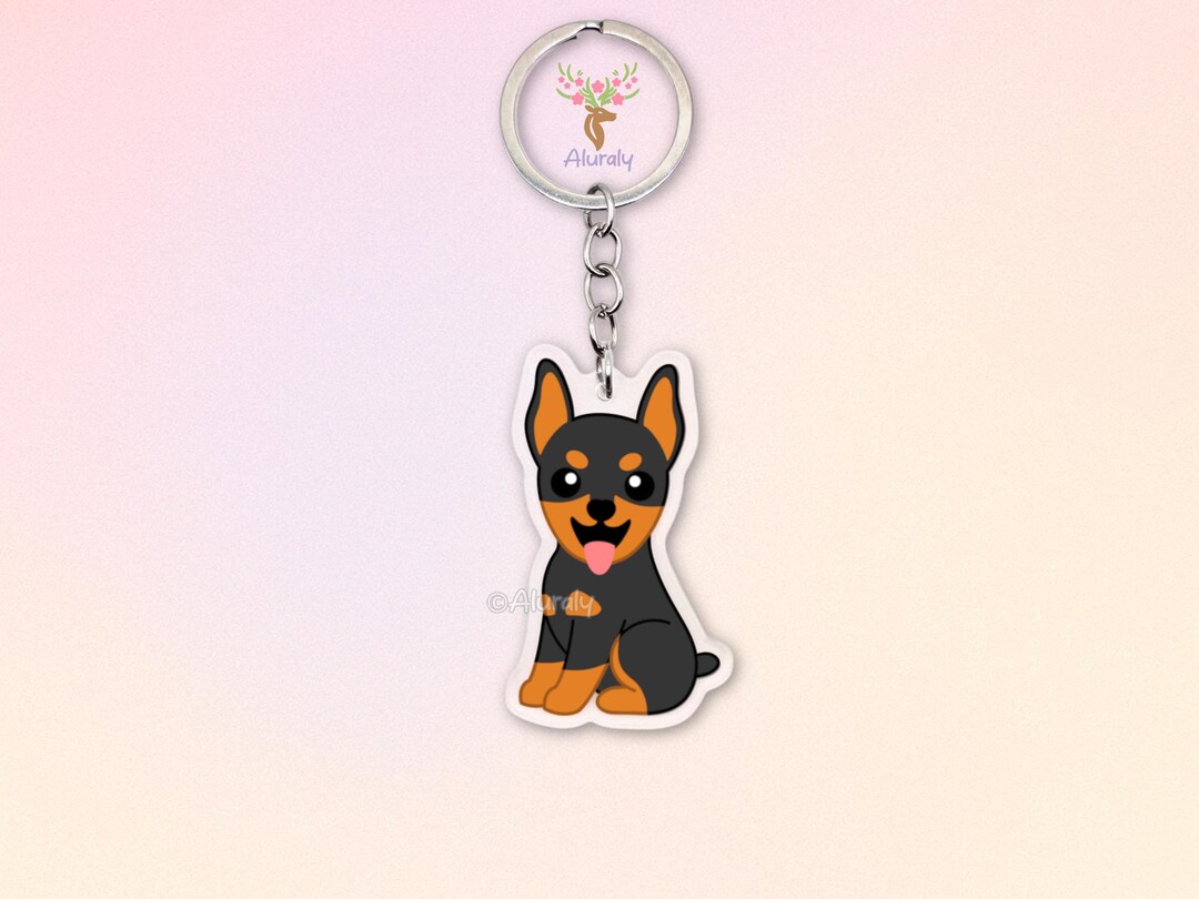 Cropped Doberman Pinscher Dog Acrylic Keychain, Cute Cartoon Dog Charm ...