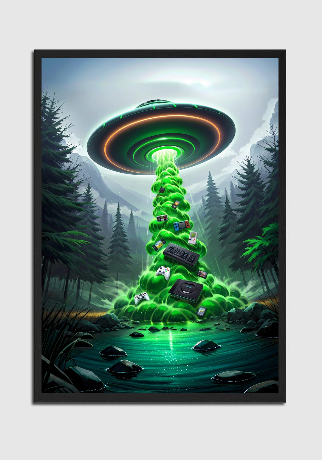 UFO Console Retro Poster, Megadrive, Gameboy, Xbox, Art, Bedroom ...