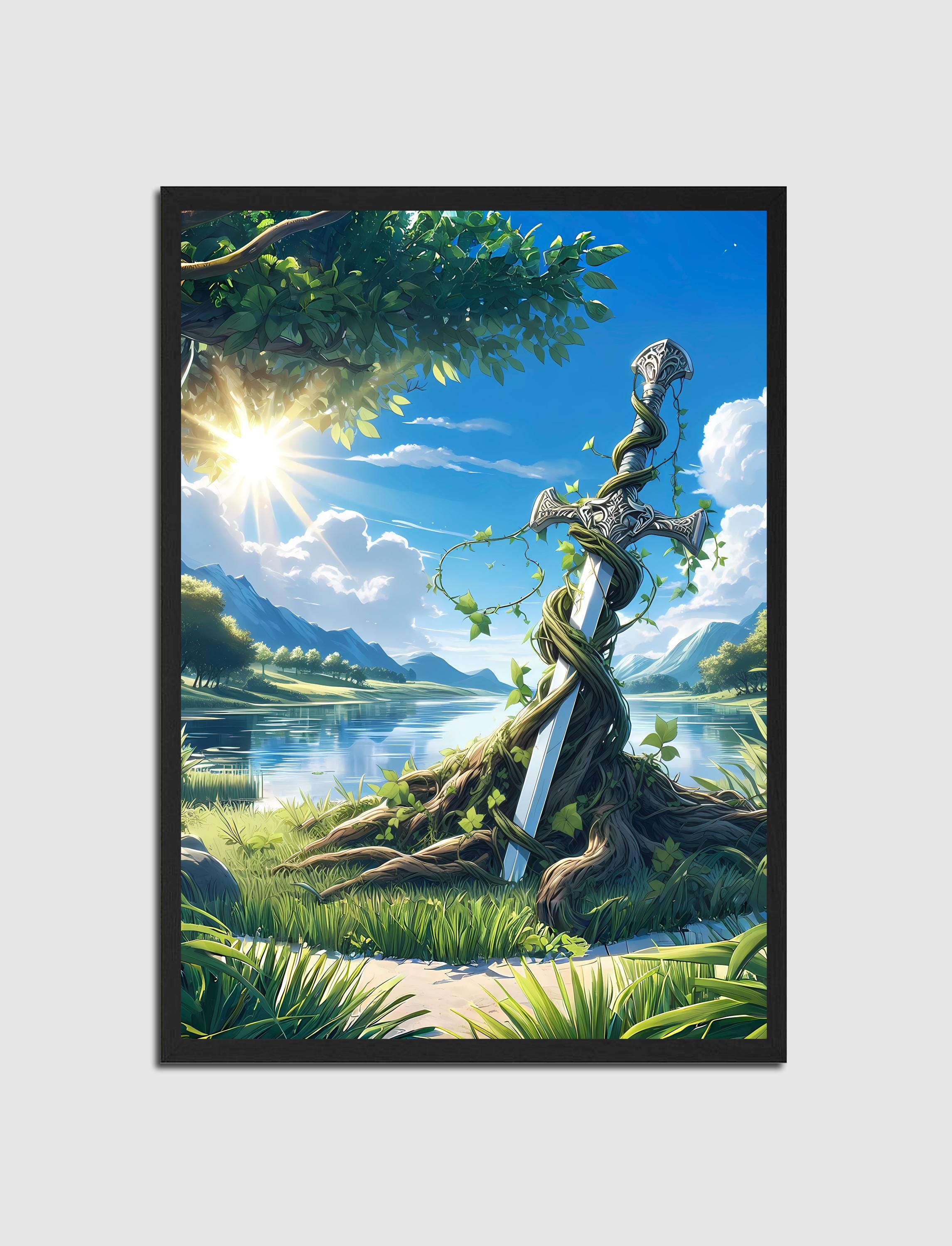 Excalibur Sword in Summer Poster, Medieval, Fantasy, RPG, Art, Bedroom ...