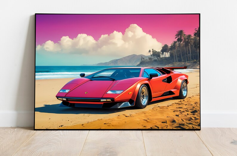 Lamborghini Countach Poster, Retro Design, Art, Bedroom, Lounge, Wall ...