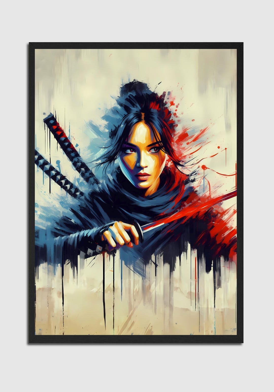 Silent Ninja Girl Poster, Watercolour, Japanese Anime Print, Gaming ...