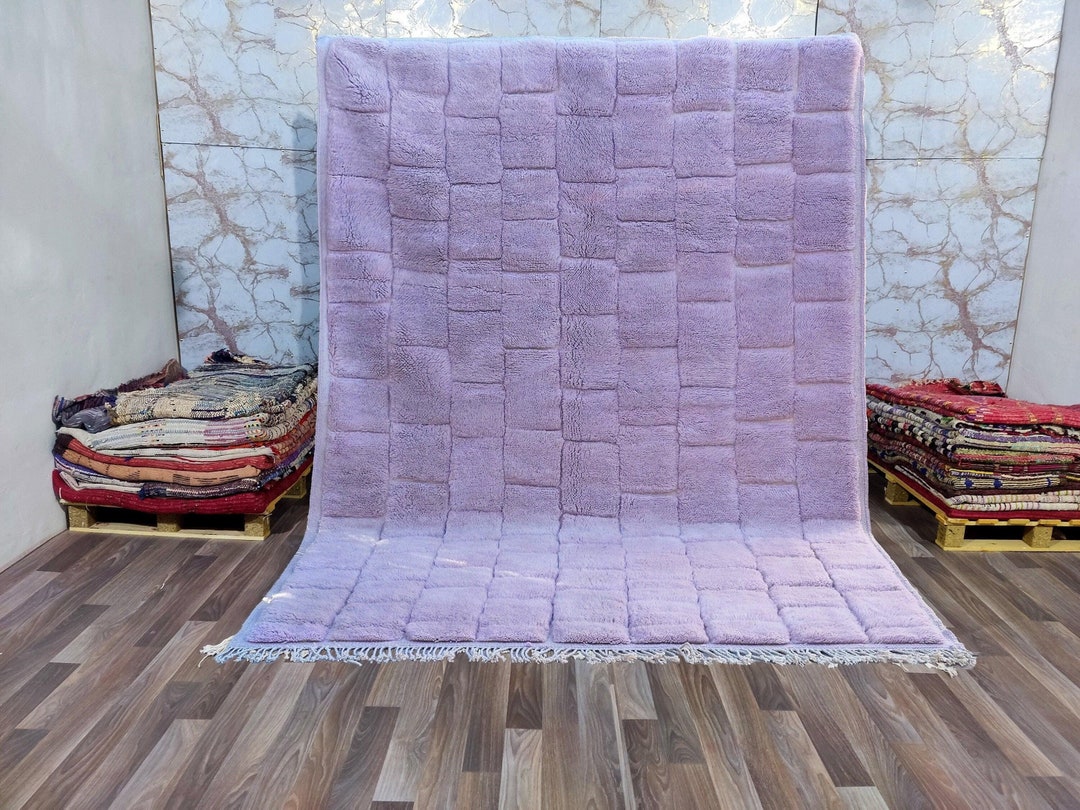 Tufted Brick Wool Rug, Grid Moroccan Handmade Mrirt Rug, Beni Ourain ...