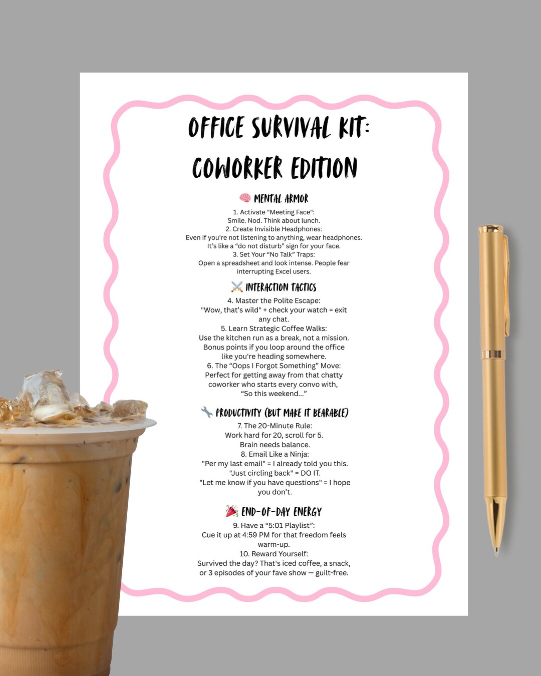 Coworker Survival Kit Printable, Funny Office Wall Art, Workplace Humor ...