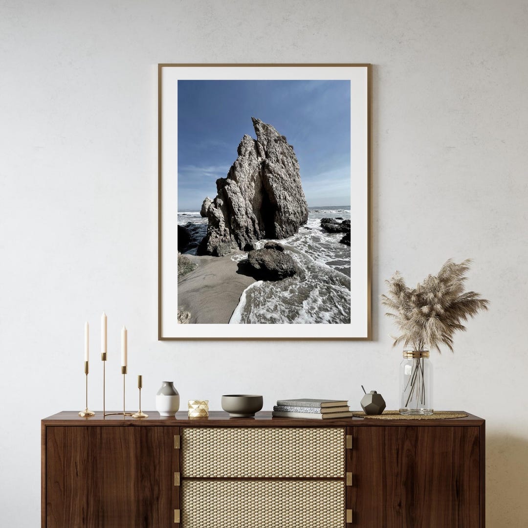 Beach Rock Wall Art Print, Ocean Wave Photography, Coastal Nature ...