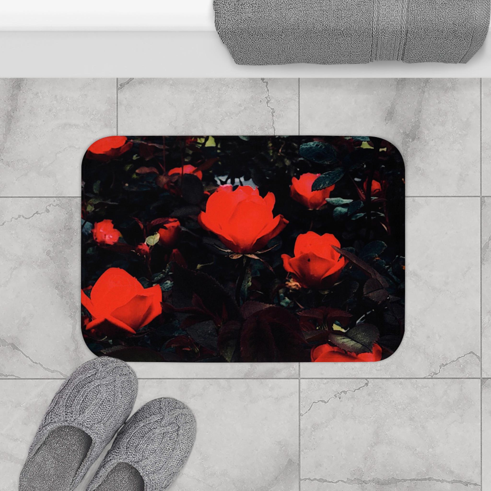 Real Fine Art Photography, Dark Flowers Print Bath Mat, Unique Floral ...