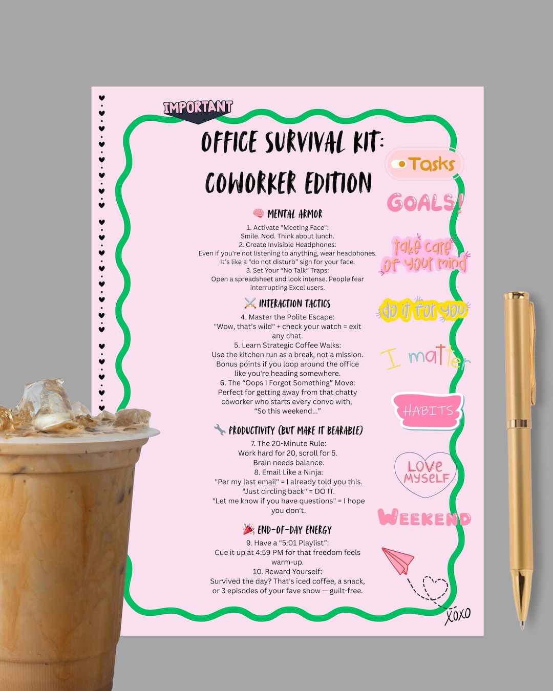 Self Care Survival Kit Printable, Mental Health Wall Art, Productivity ...