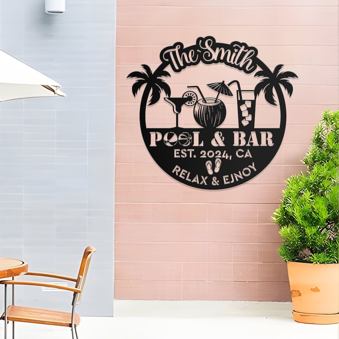 Personalized Pool Bar Cut Metal Sign, Pool Metal Sign, Tiki Bar, Pool ...
