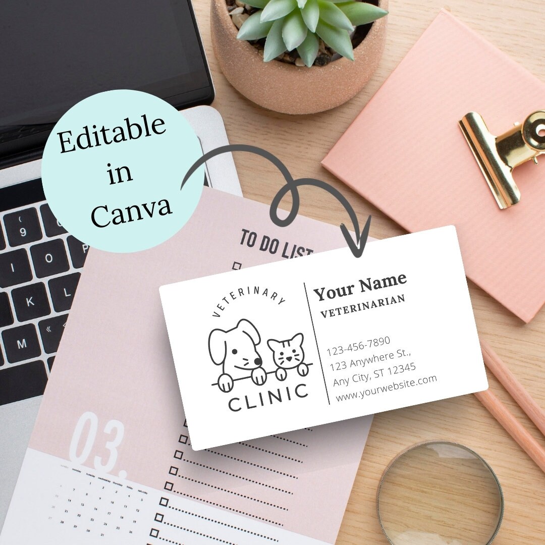 EDITABLE in Canva Veterinarian Business Card, Add Your Clinic Name or ...