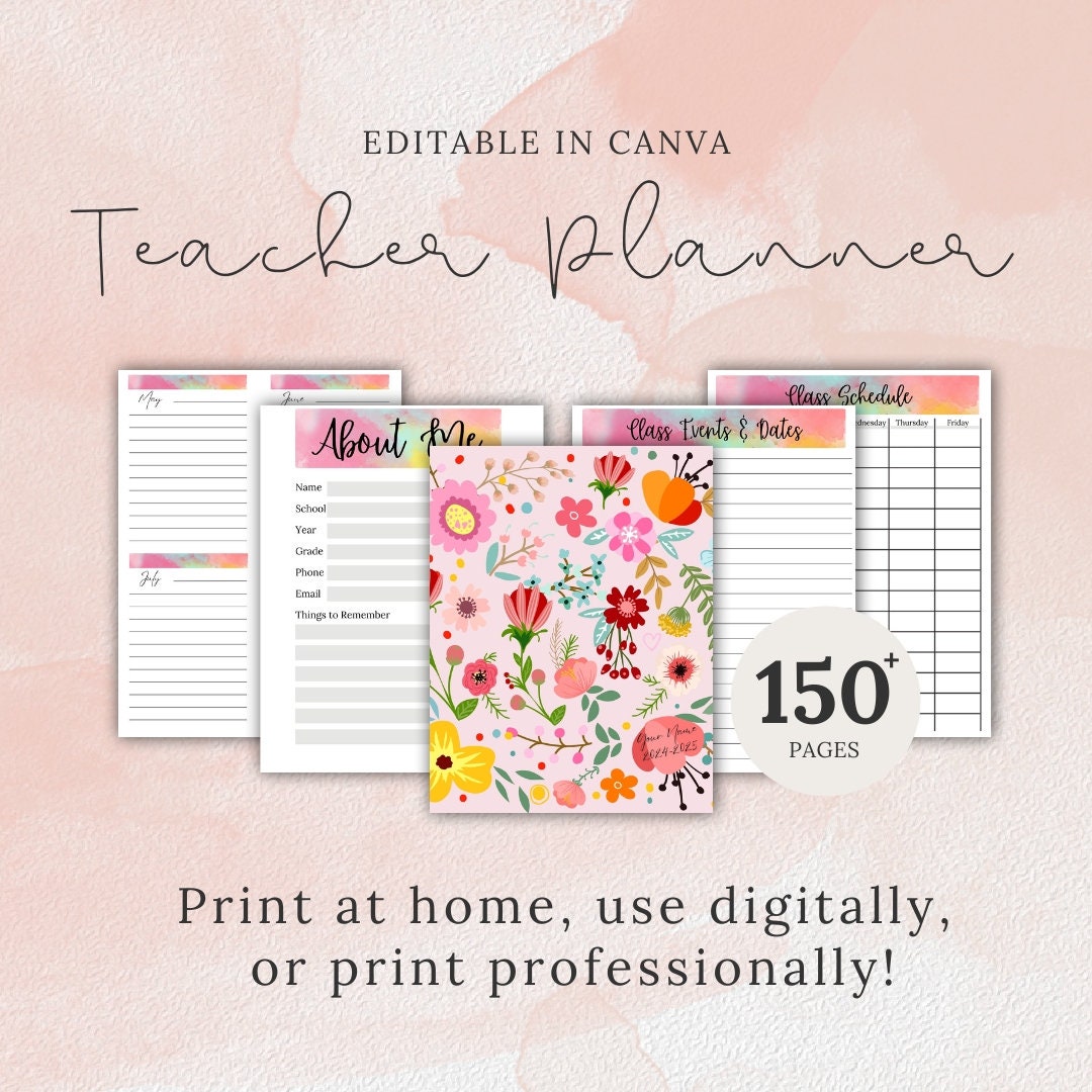 EDITABLE in Canva Poppy Teacher Planner, Change Colors and Fonts, Add ...