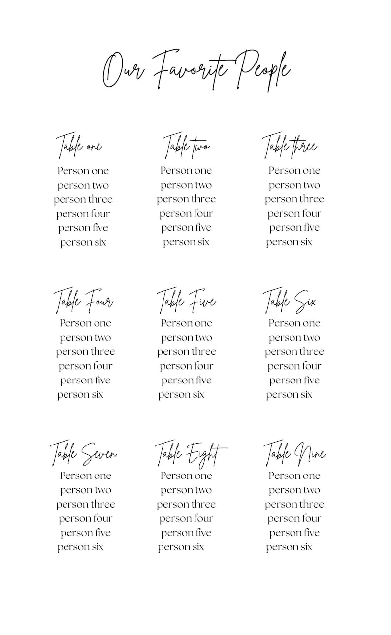 Seating Chart Template 1 - Etsy