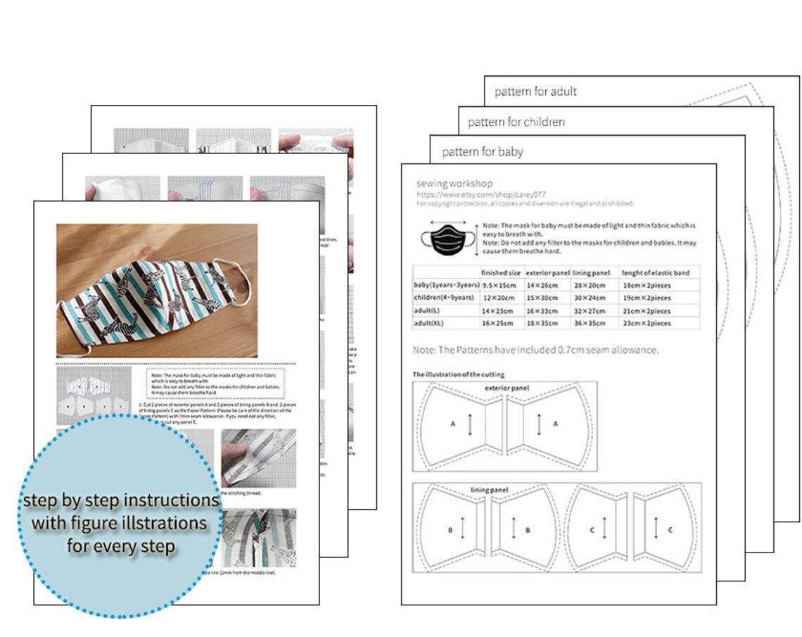 Pattern Tutorials of 3D and Head Loop Face Masks and Mask | Etsy