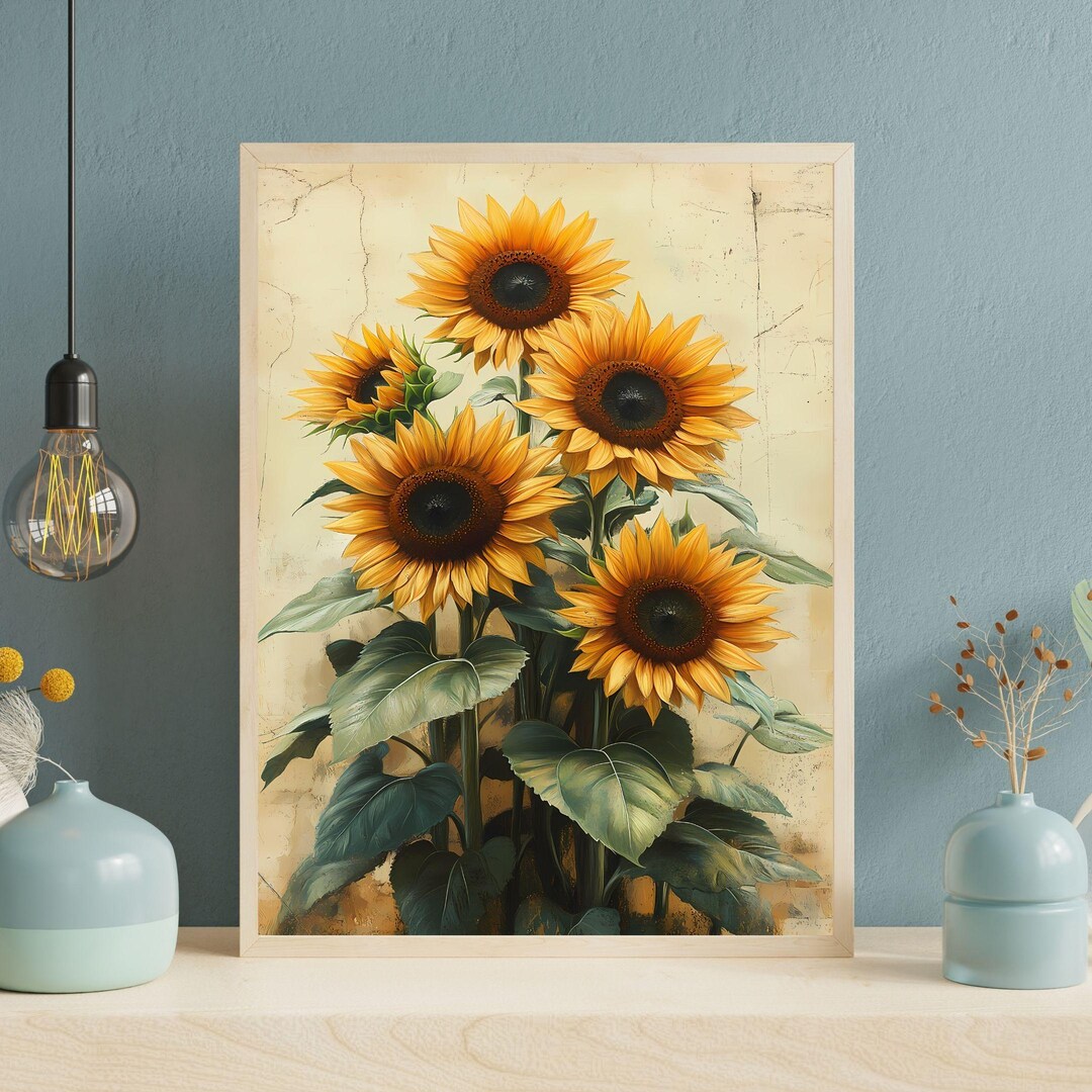 Vintage Sunflower Botanical Print, Botanical Sunflower Wall Art ...