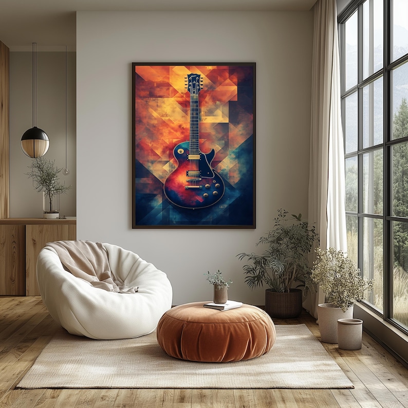 Abstract Guitar Wall Art Modern Guitar Wall Decor With Geometric ...