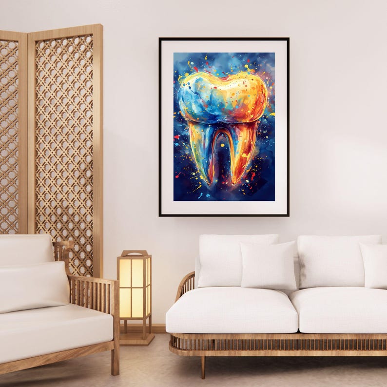 Colorful Tooth Art, Watercolor Tooth Print, Digital Dental Artwork ...