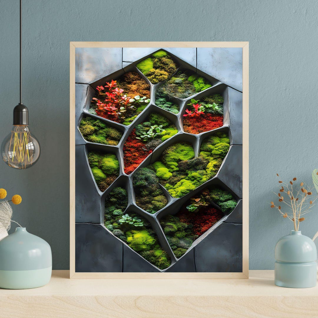 Moss Wall Art, Geometric Moss Art Print, Abstract Moss Wall Decor ...