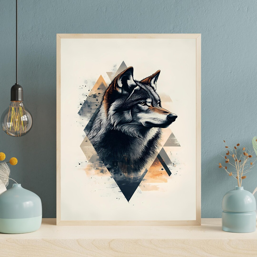 Geometric Wolf Silhouette Wall Art, Abstract Minimalist Design for ...