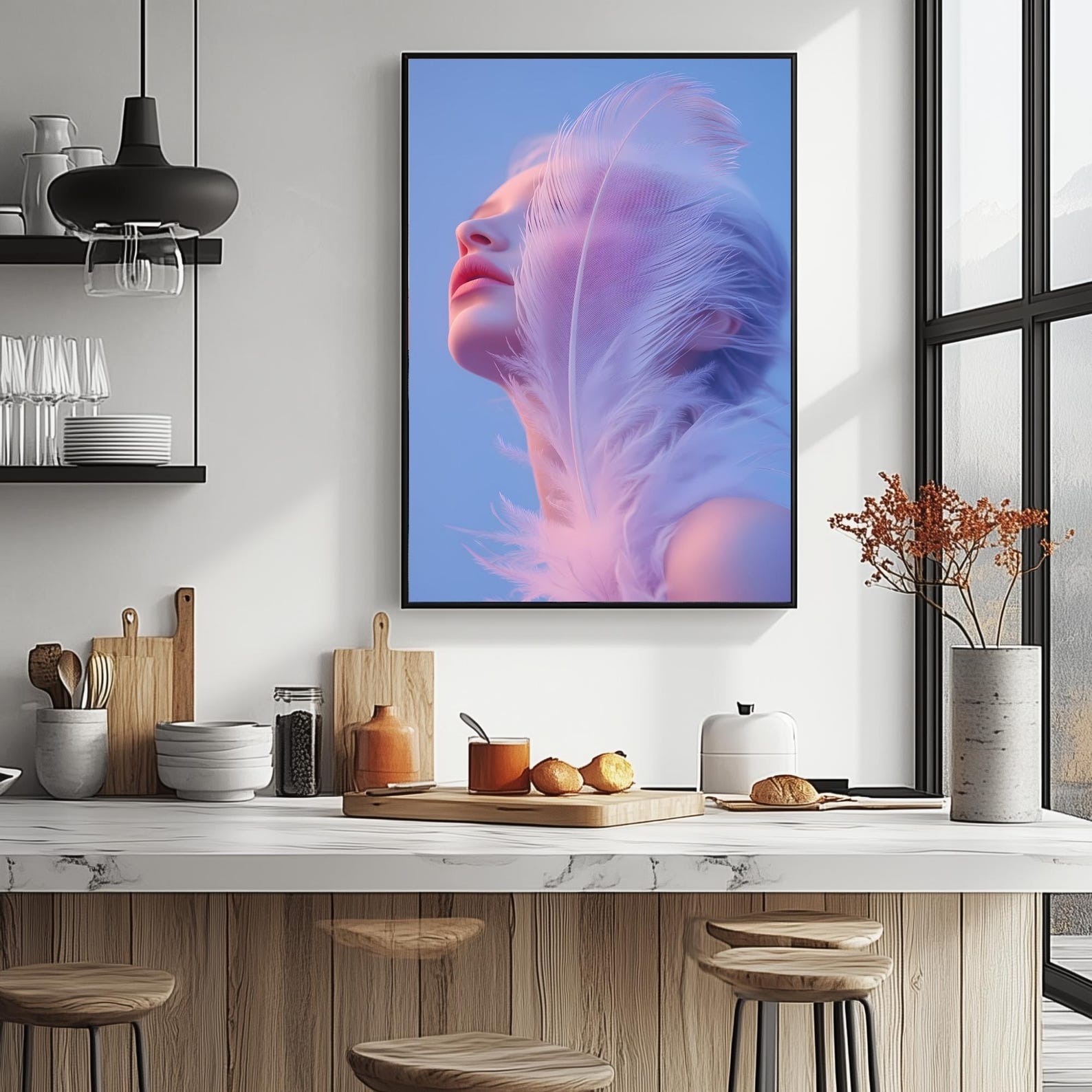 Boho Feather Wall Decor, Digital Boho Wall Art With Gradient Colors for ...